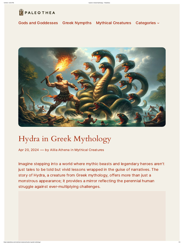 Hydra in Greek Mythology – Paleothea | PDF | Greek Mythology