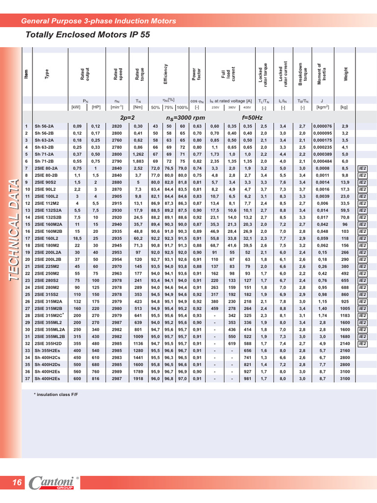Cantoni Group Electrical Parameter | PDF | Electric Motor | Electrical Engineering
