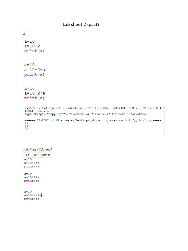 Lab Sheet 2 Varshith PSAT PDF | PDF