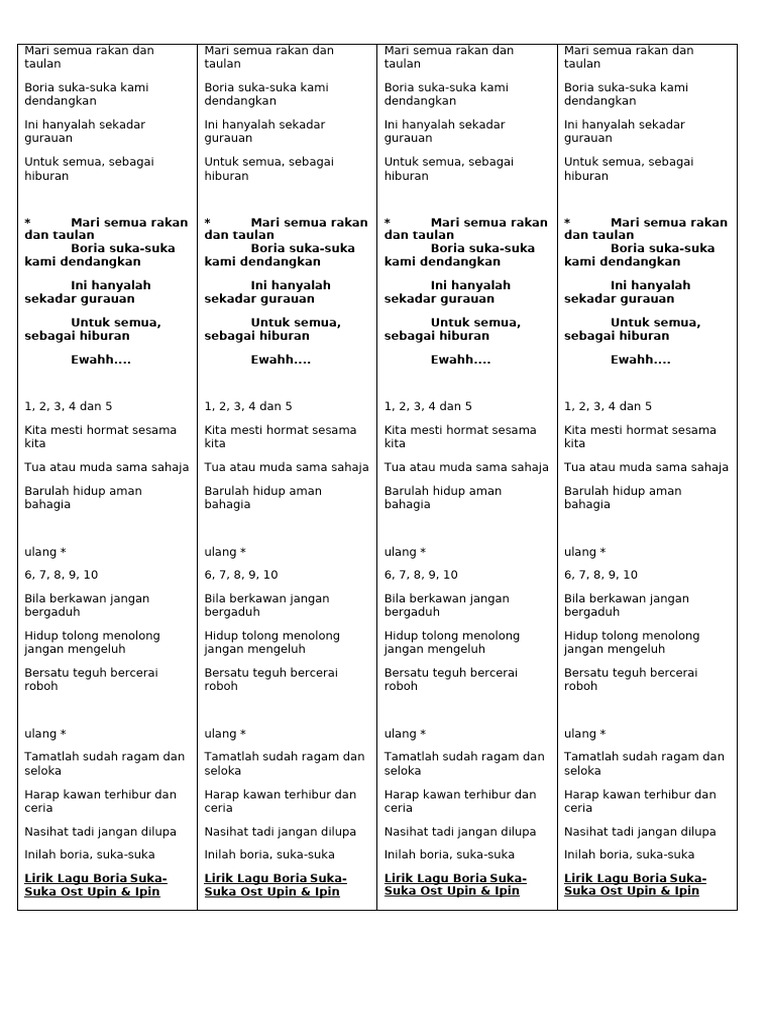 Mari Semua Rakan Dan Taulan | PDF