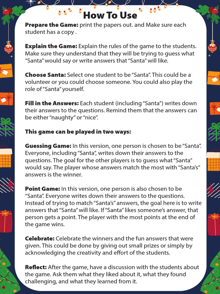 Fun Christmas Game: What is Santa Thinking? | PDF | Santa Claus | Christmas