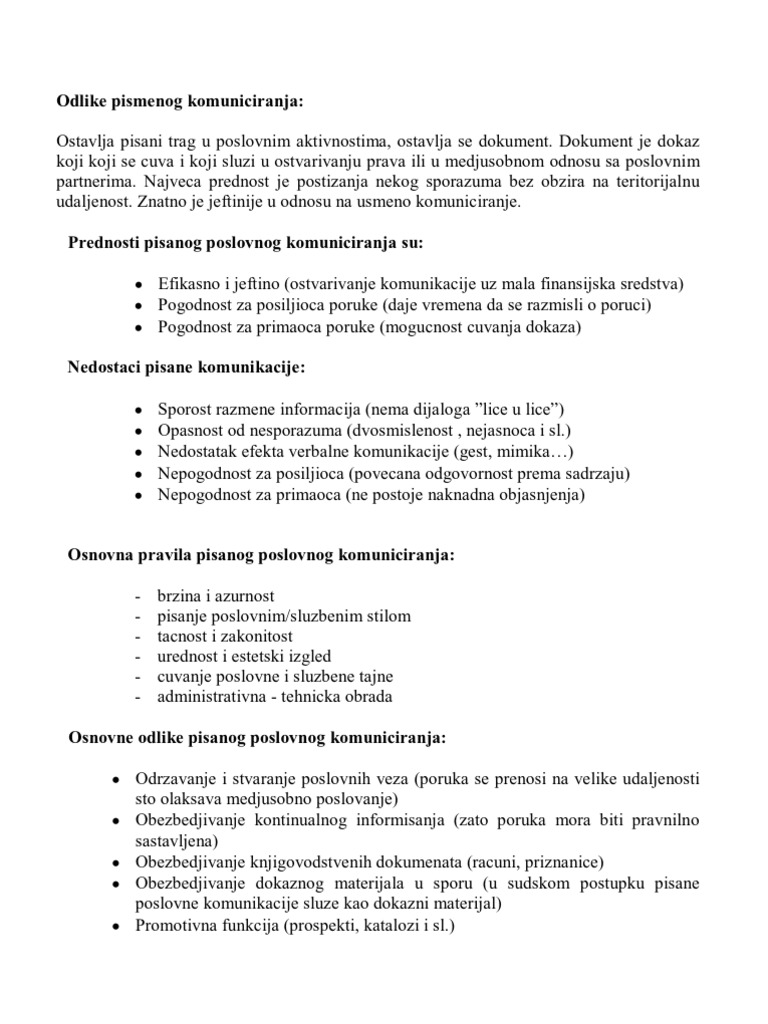 Poslovne Komunikacije - Skripta | PDF