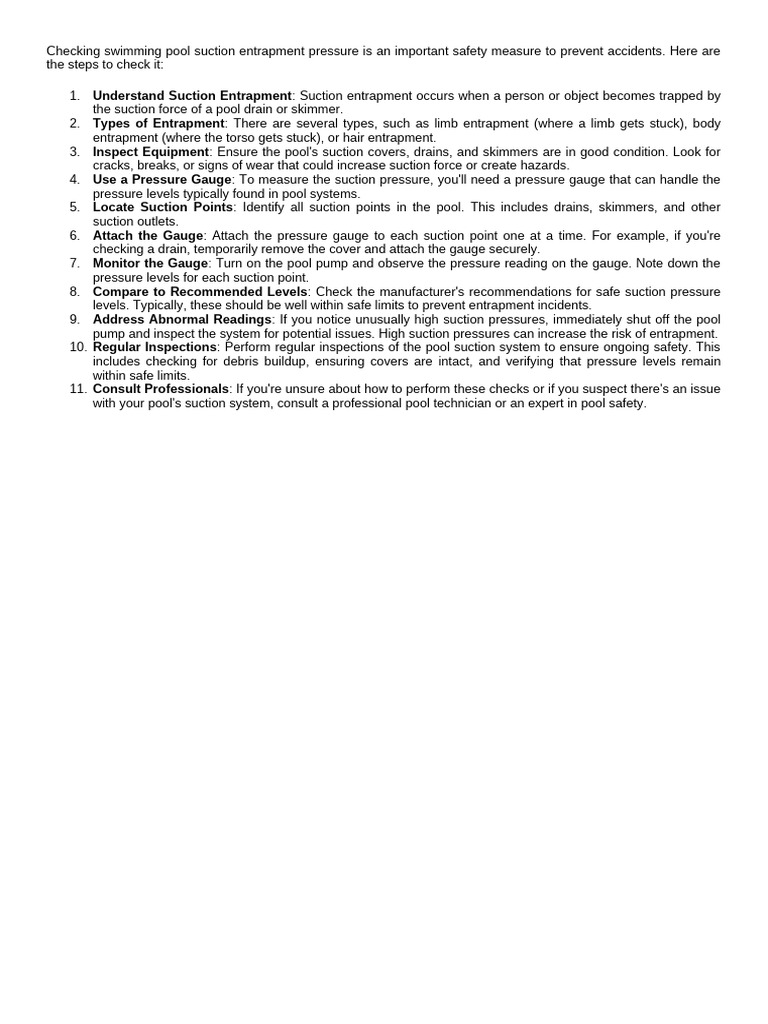 Procedure of swimming pool suction part 1 | PDF