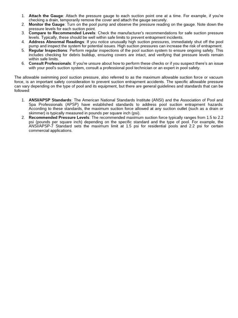 Procedure of Swimming Pool Suction Part 2 | PDF