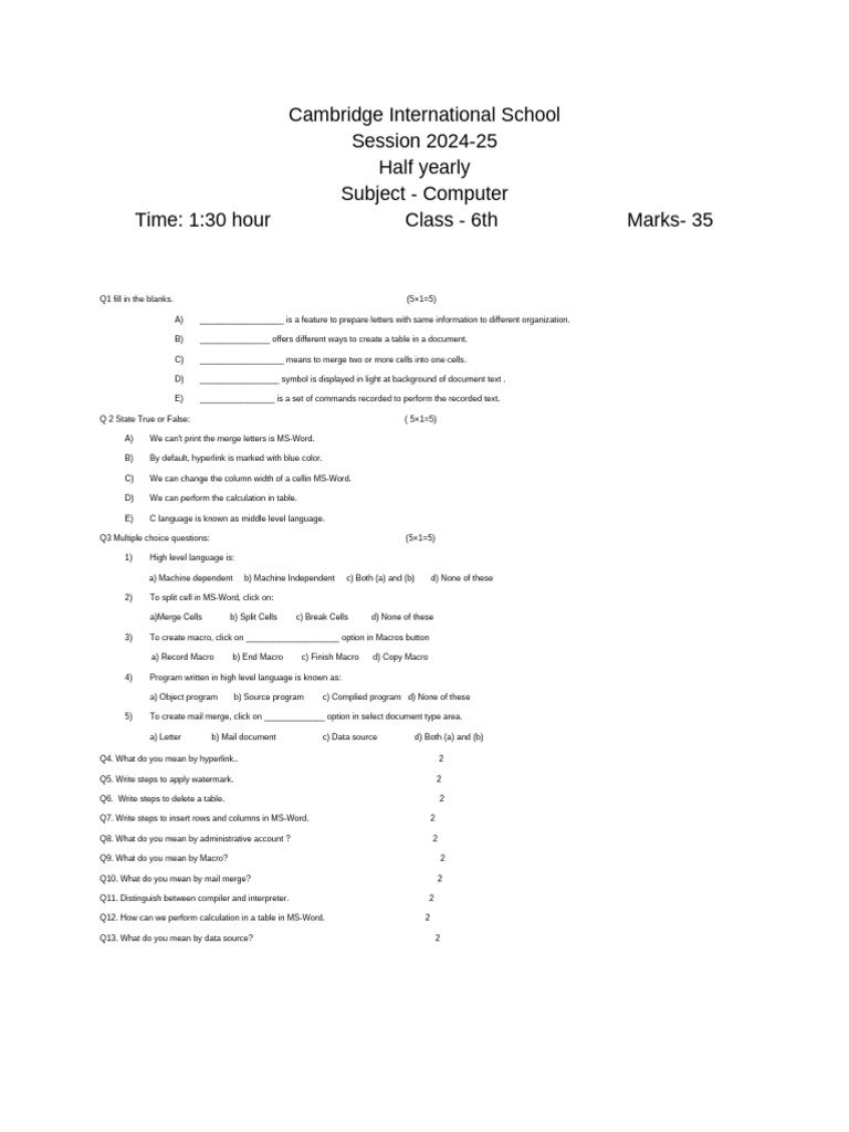 class 6th half yearly (1) | PDF | Software | Computer Science class 6th half yearly (1) | PDF | Software | Computer Science