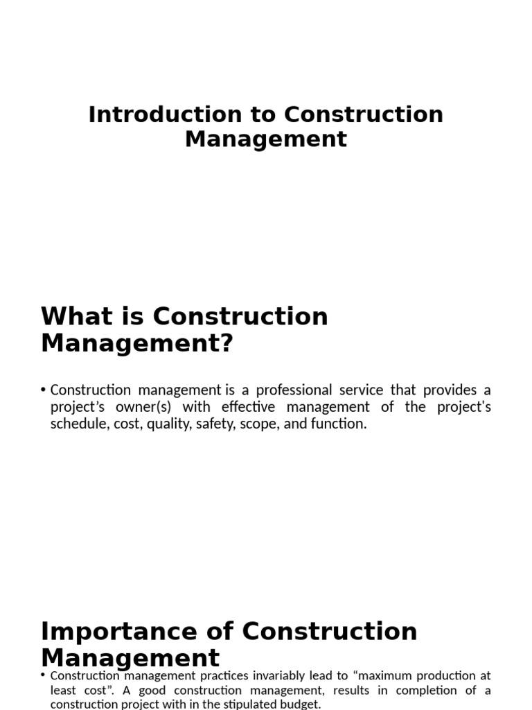 Introduction To Construction Management | PDF | Construction Management ...
