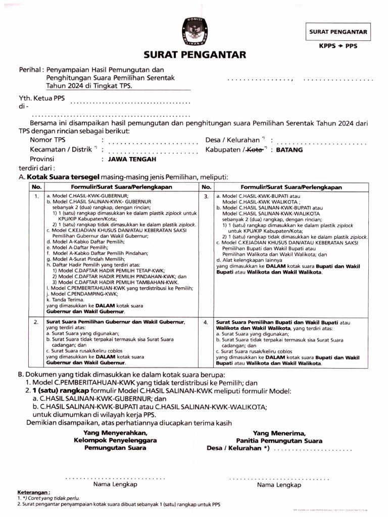 Surat Pengantar KPPS ke PPS | PDF