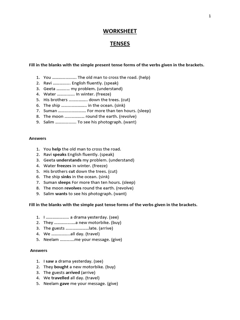 TENSES WORKSHEET | PDF | Language Mechanics | Linguistics