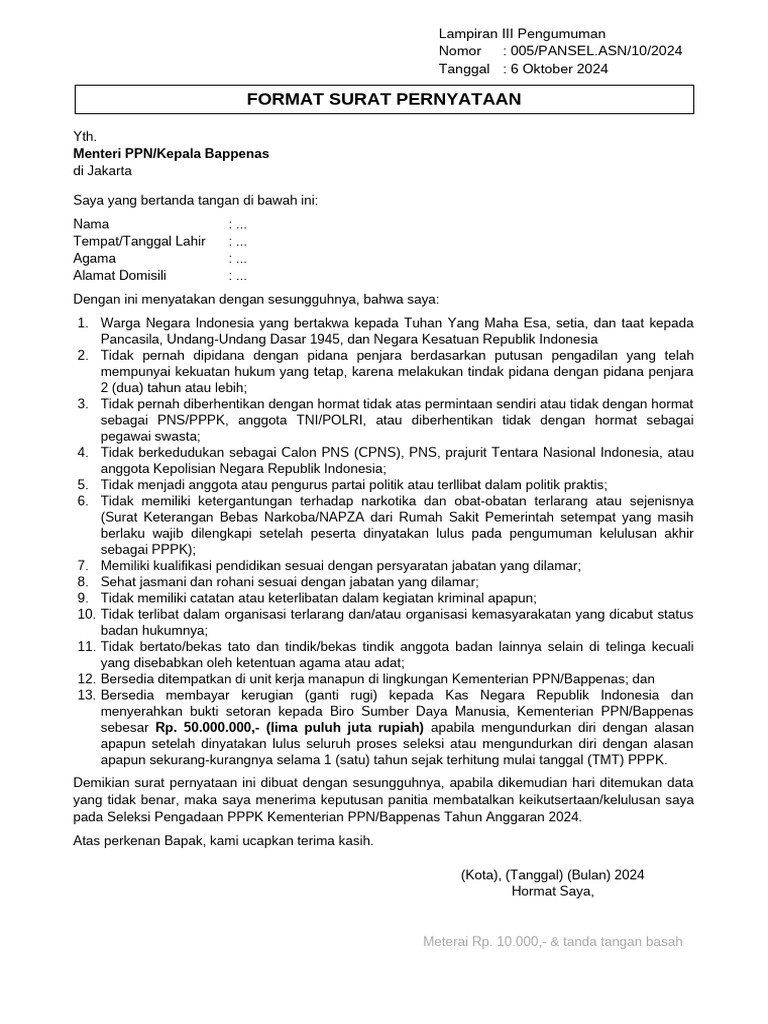 lampiran-iii-surat-pernyataan-pppk | PDF
