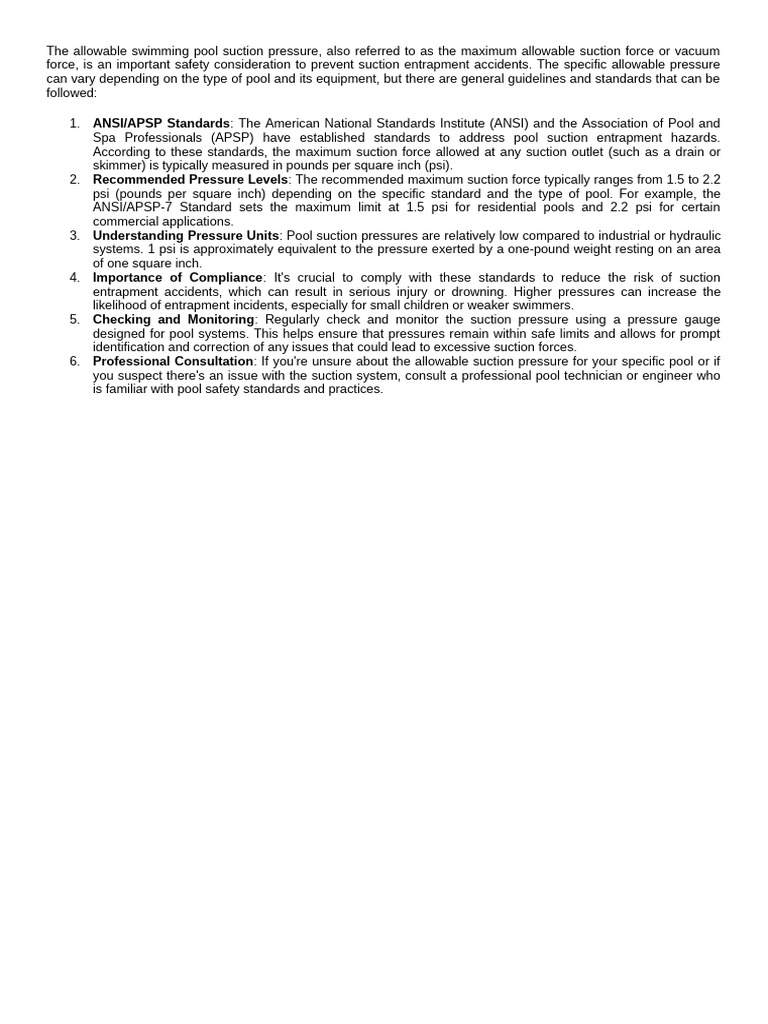 Procedure of Swimming Pool Suction Part 5 | PDF