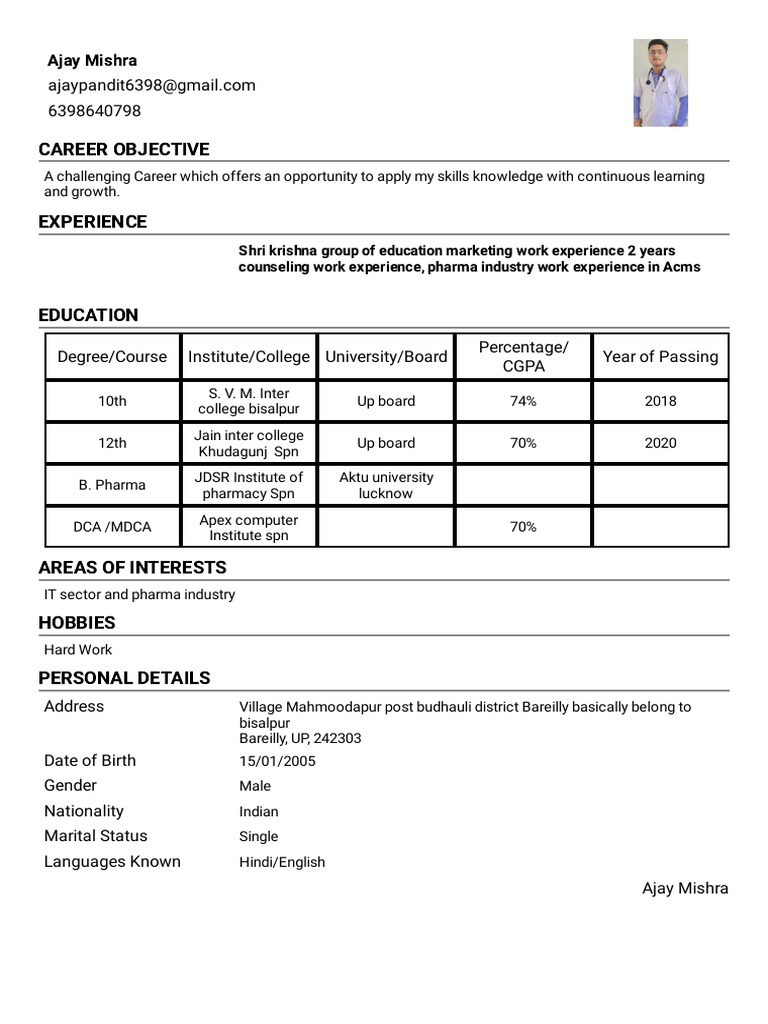 Resume - Resume Ajay - Format1 | PDF