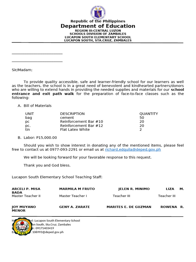 Request Letter School Signages | PDF