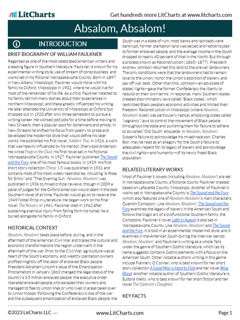 Absalom Absalom LitChart | PDF