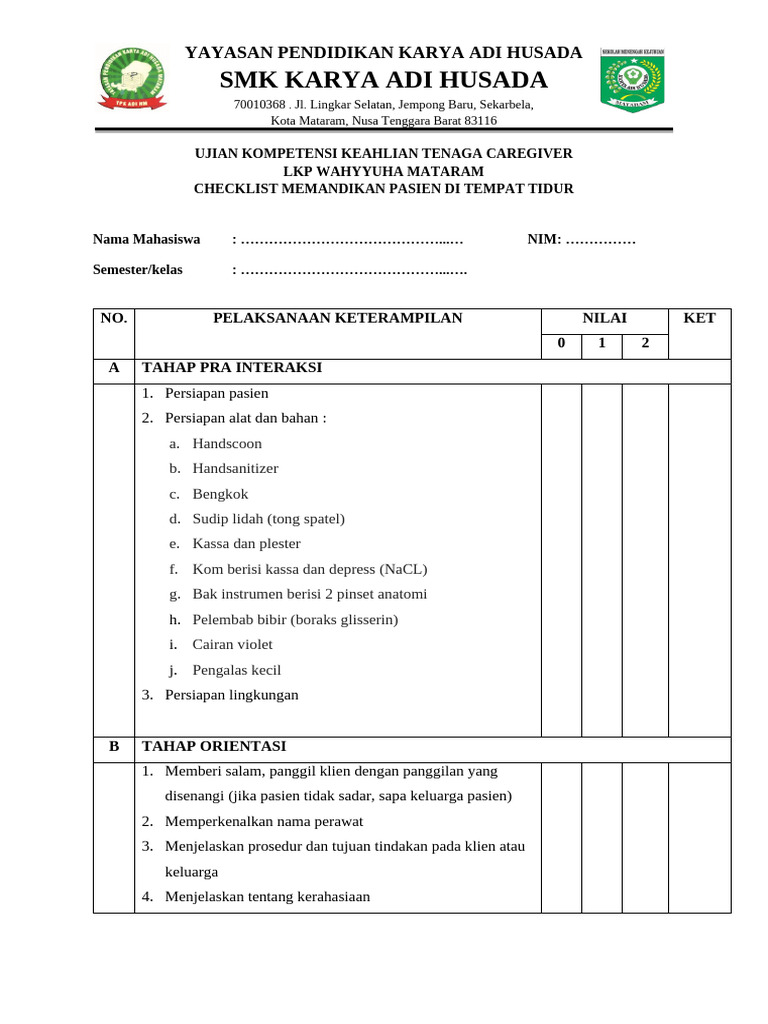 Checklist Perawatan Pasien dengan Glisserin | PDF