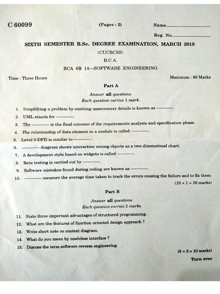 Software Engineering Bca March 2019 | PDF