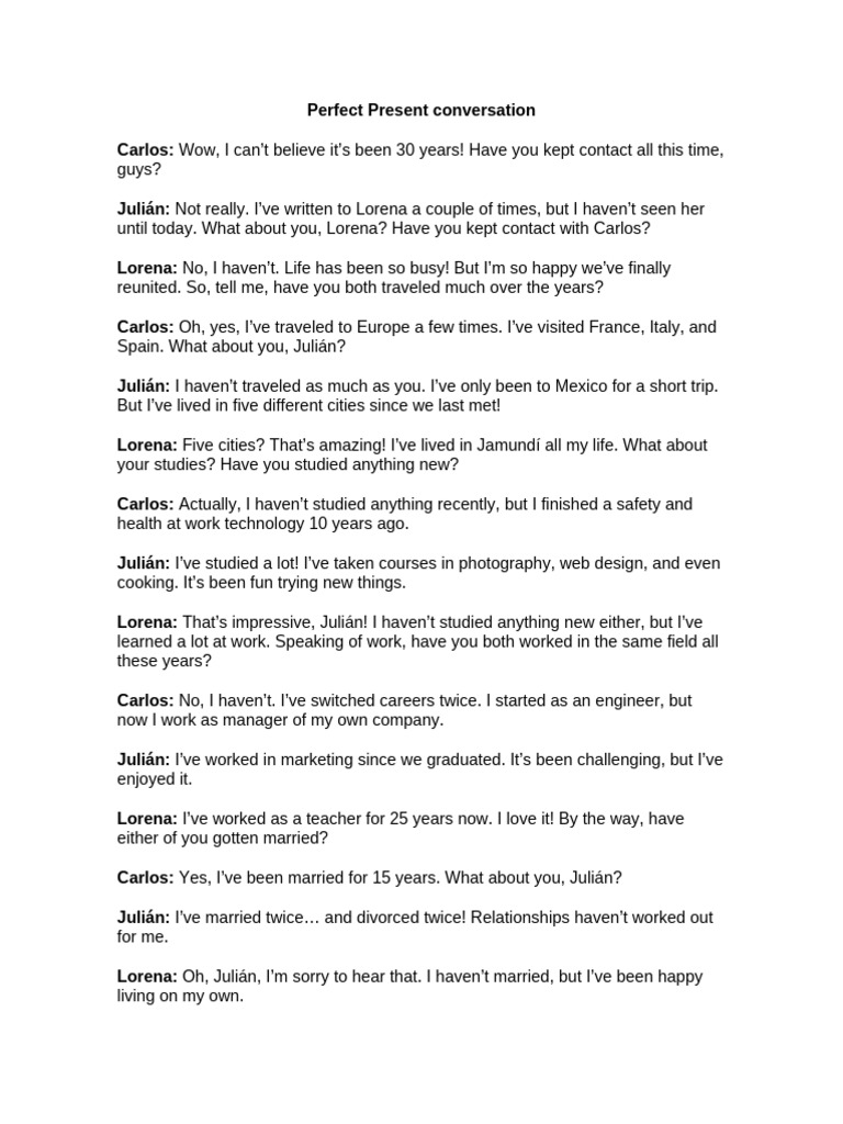 Perfect Present conversation | PDF