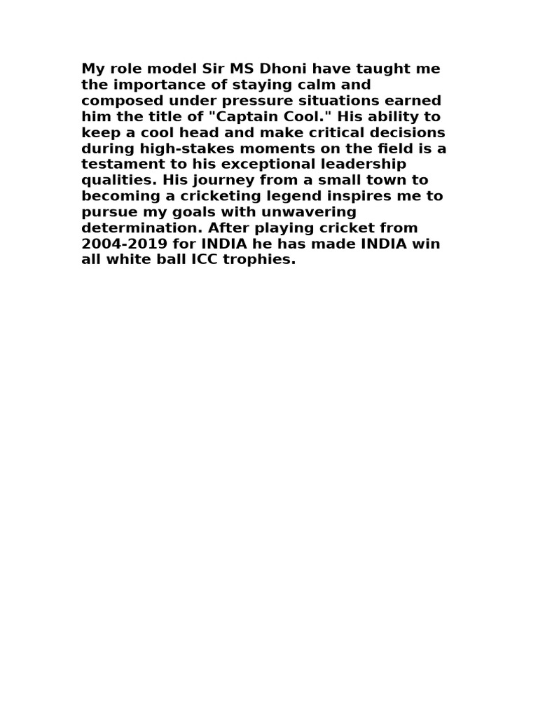 My Role Model Sir MS Dhoni Have Taught Me The Impo | PDF