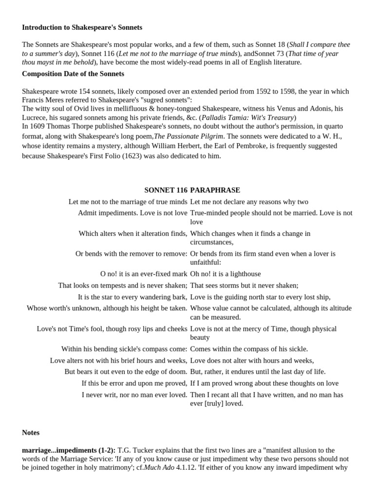 SONNET 116 Analysis | PDF | Shakespeare's Sonnets | Poetry