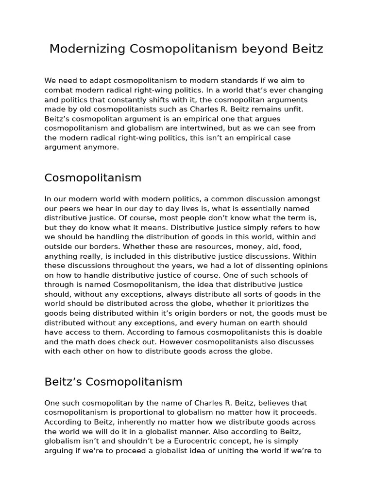 Modernizing Cosmopolitanism Beyond Beitz | PDF | Cosmopolitanism | Justice