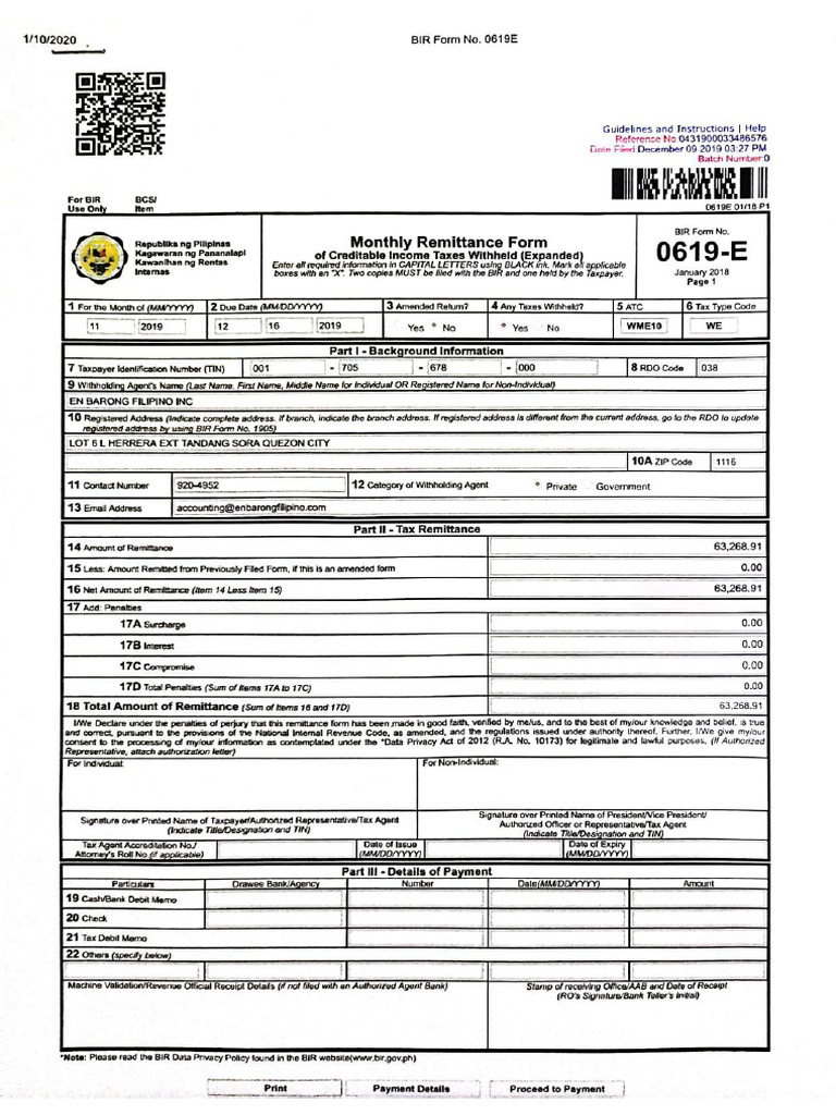 EWT Returns Monthly 2019 | PDF