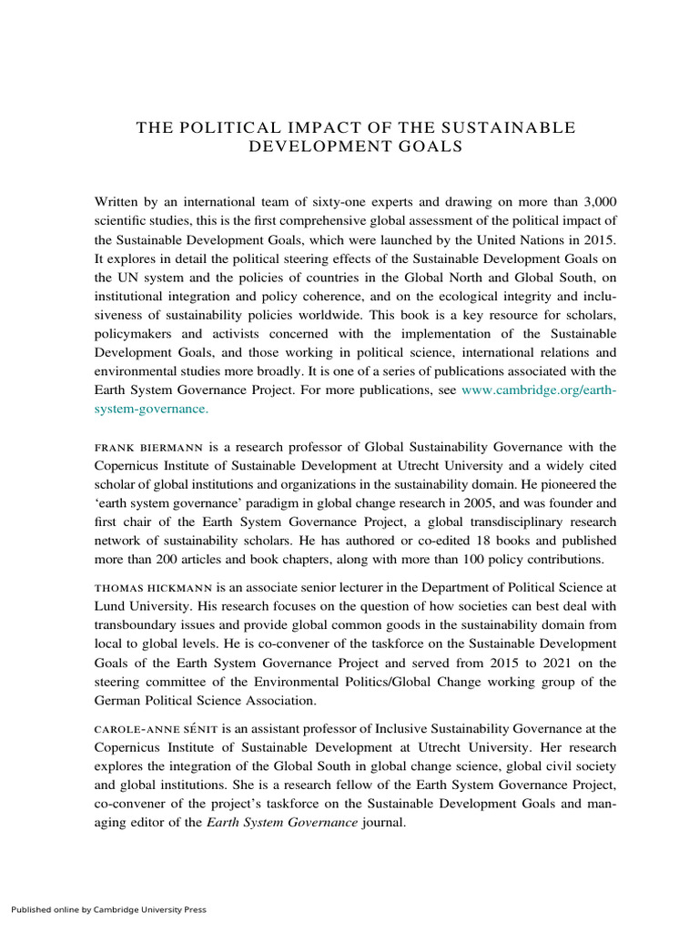 Political Impact of Sustainable Goals | PDF | Sustainability | Governance