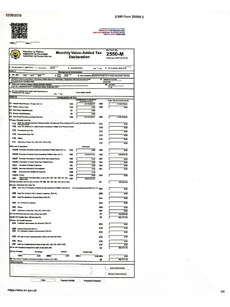 VAT 2019 Monhtly (2550M) | PDF