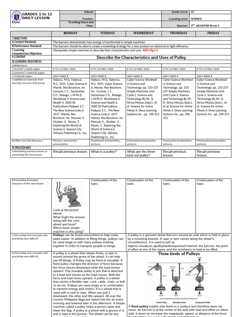 DLL_SCIENCE 6_Q3_W9 | PDF | Machines | Tools