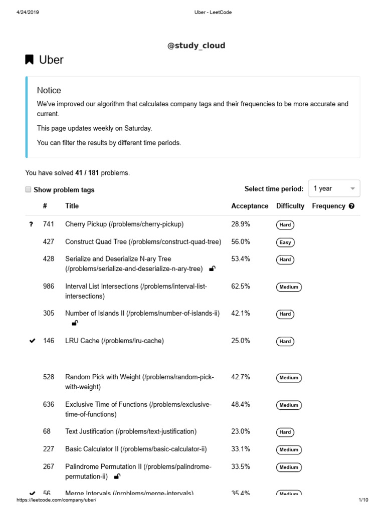 Uber (@study - Cloud) - LeetCode | PDF | Applied Mathematics | Theoretical Computer Science
