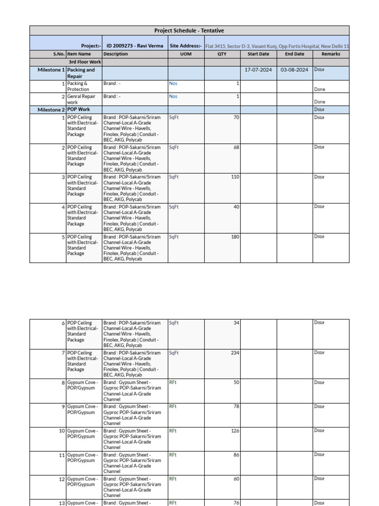 Client Ravi Verma Schedule | PDF | Drywall | Interior Design