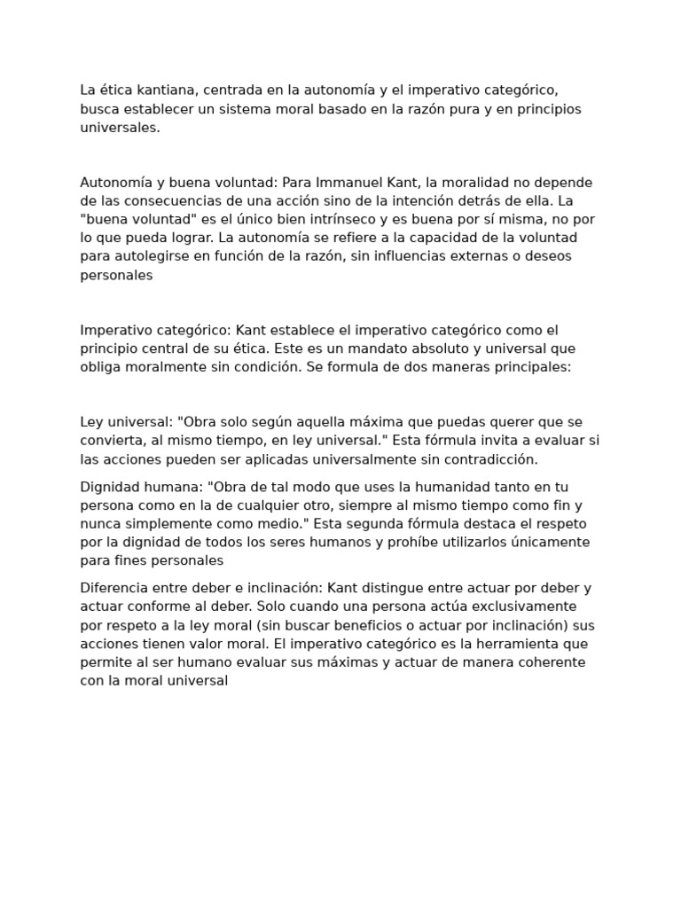 Ética Kantiana: Autonomía y Imperativo Categórico | PDF