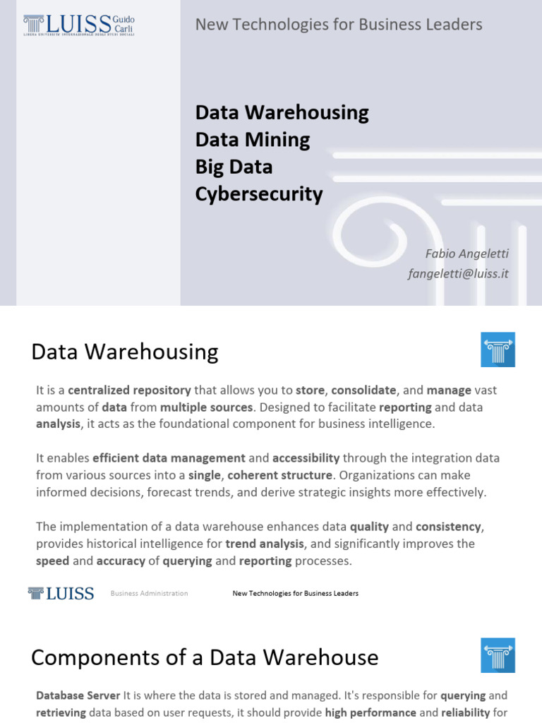 Lesson 07 - Data Warehousing, Data Mining, Big Data, Cybersecurity | PDF | Data Warehouse | Security