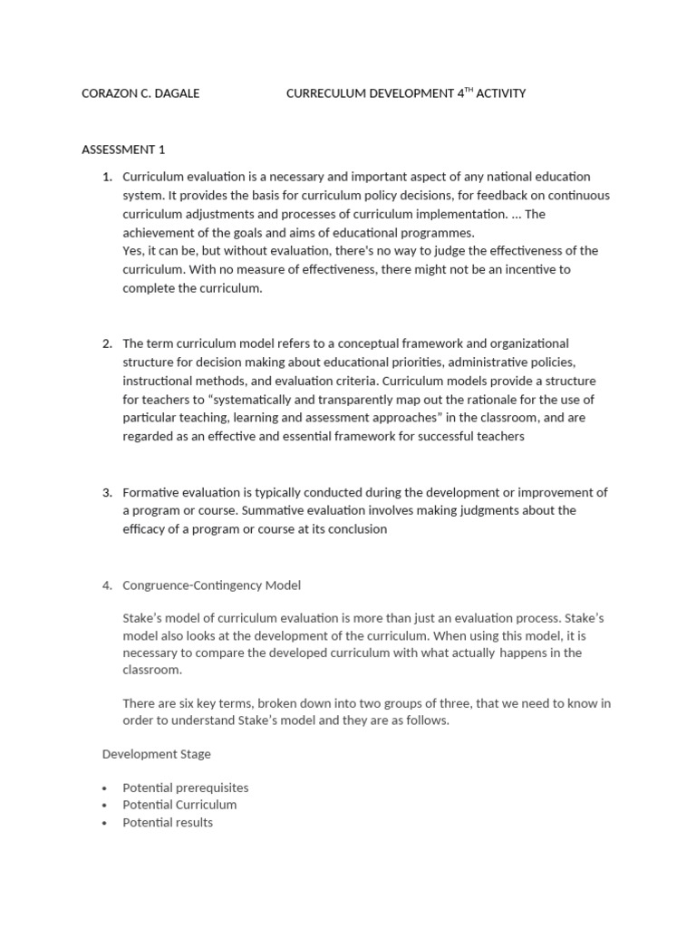 curicullum devt. | PDF | Curriculum | Evaluation