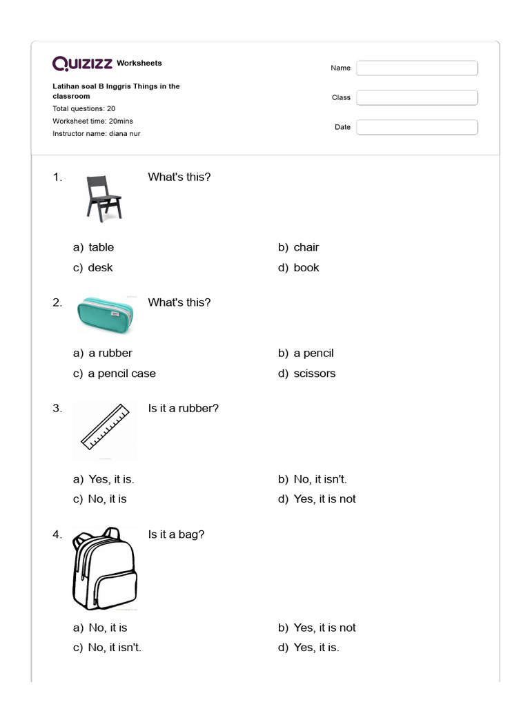 Latihan Soal B Inggris Things in The Classroom - Quizizz | PDF | Office ...