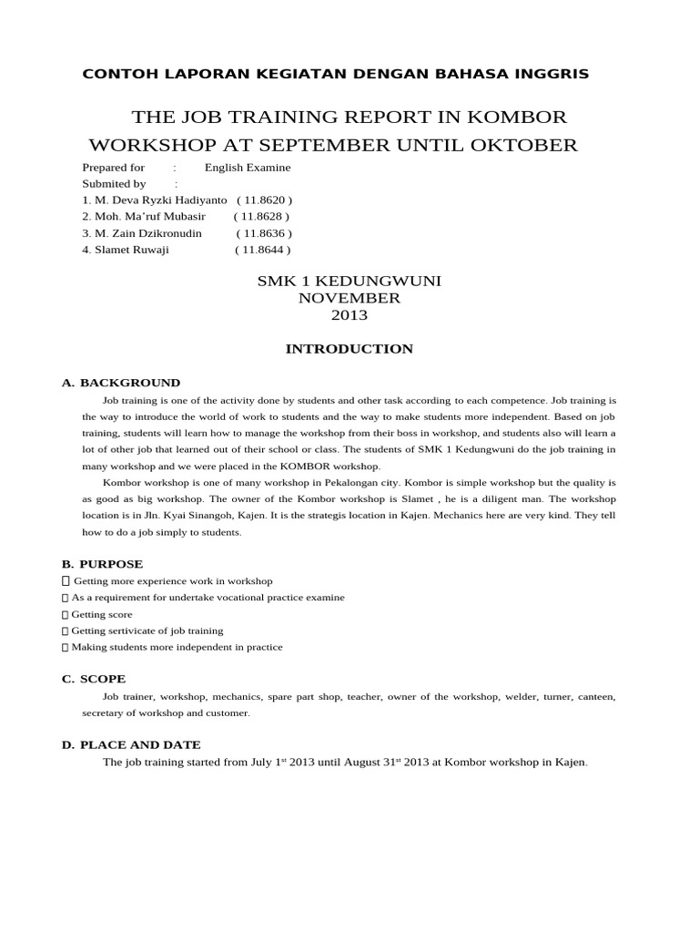 Contoh Laporan PKL Dengan Bahasa Inggris | PDF | Vehicles | Vehicle Technology