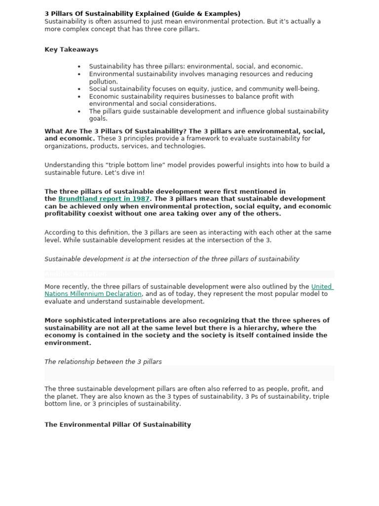 3 Pillars of Sustainability Explained | PDF | Sustainability ...
