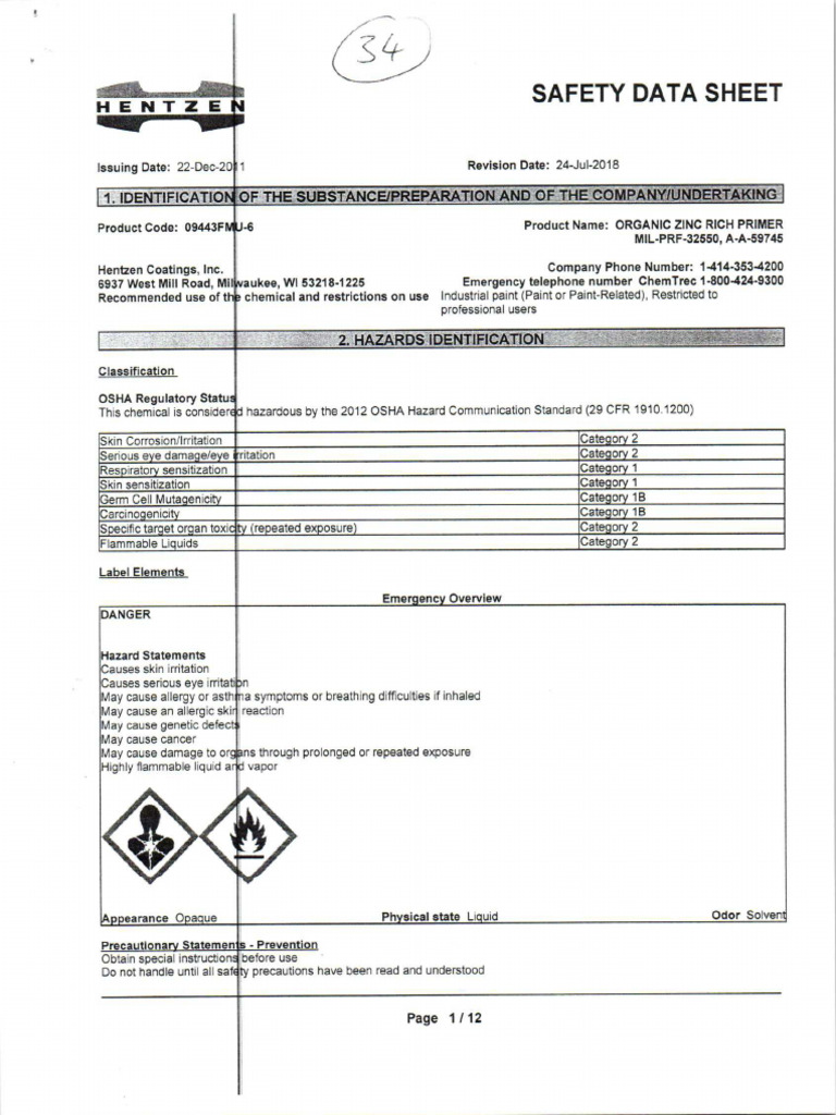 Organic Zinc Rich Primer (Hentzen) | PDF