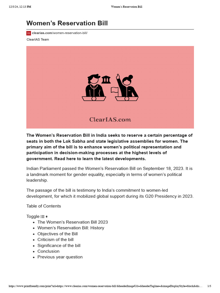 Women’s Reservation Bill | PDF | Gender Equality | Gender Studies