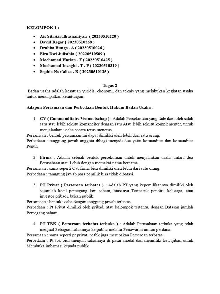 Tugas 2 Hukum Bisnis Kel. 01 | PDF