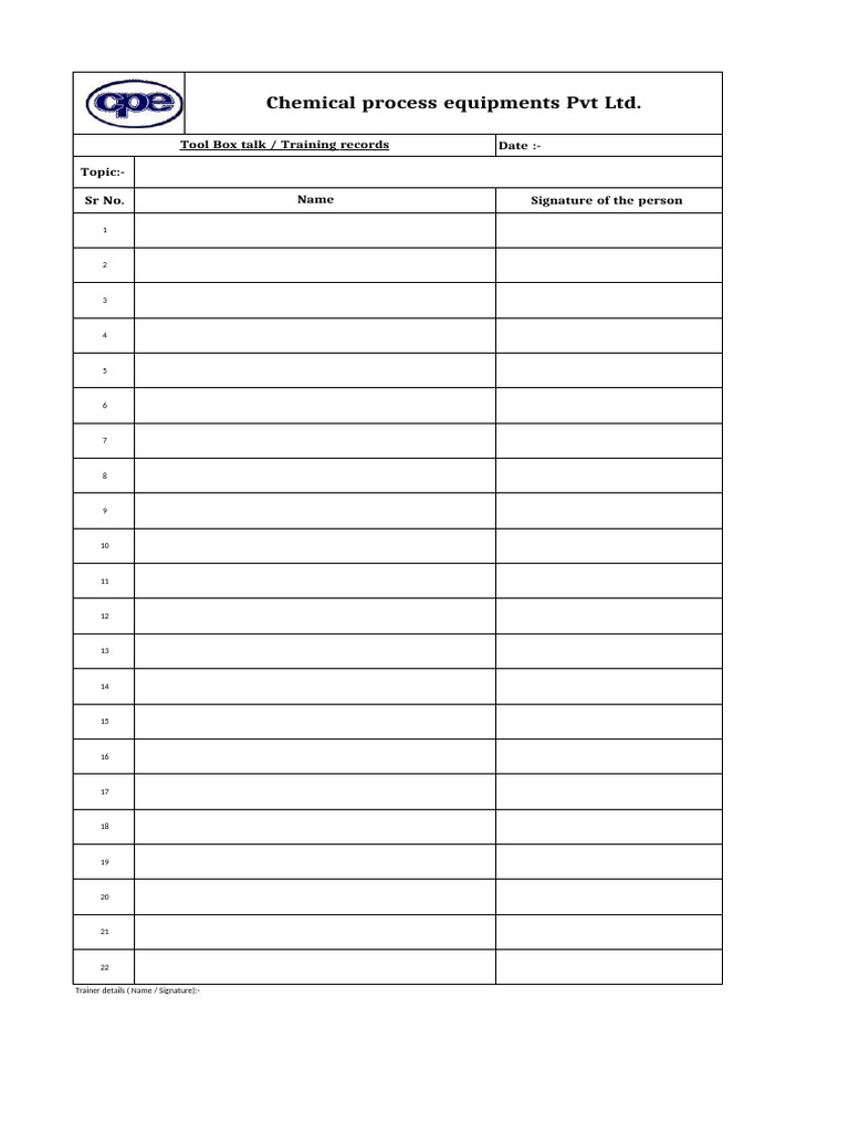 Tool Box Talk Sheet - CPE | PDF