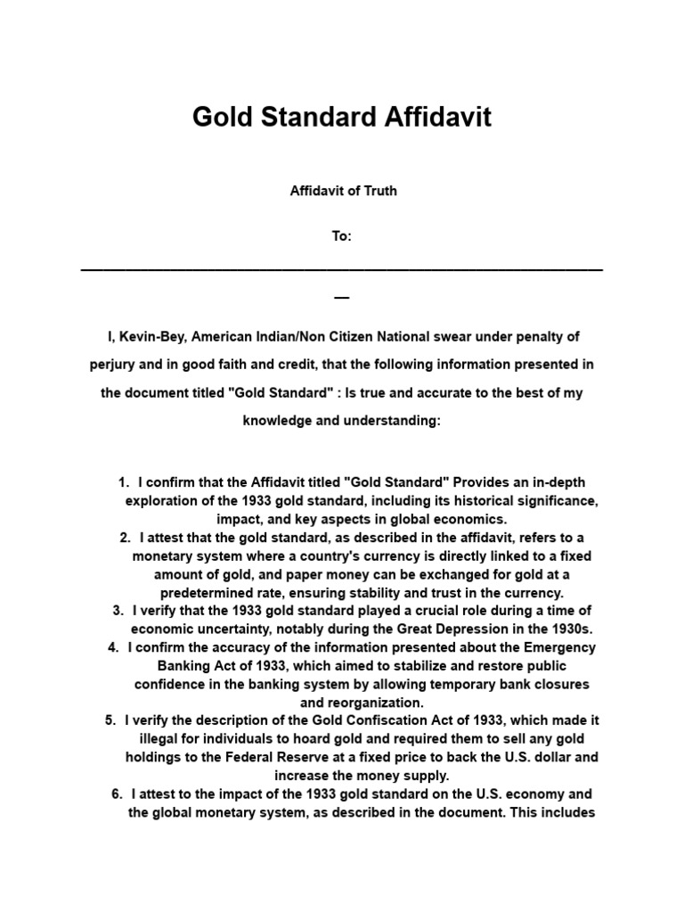 Gold Standard Affidavit of Truth | PDF | Gold Standard | Affidavit