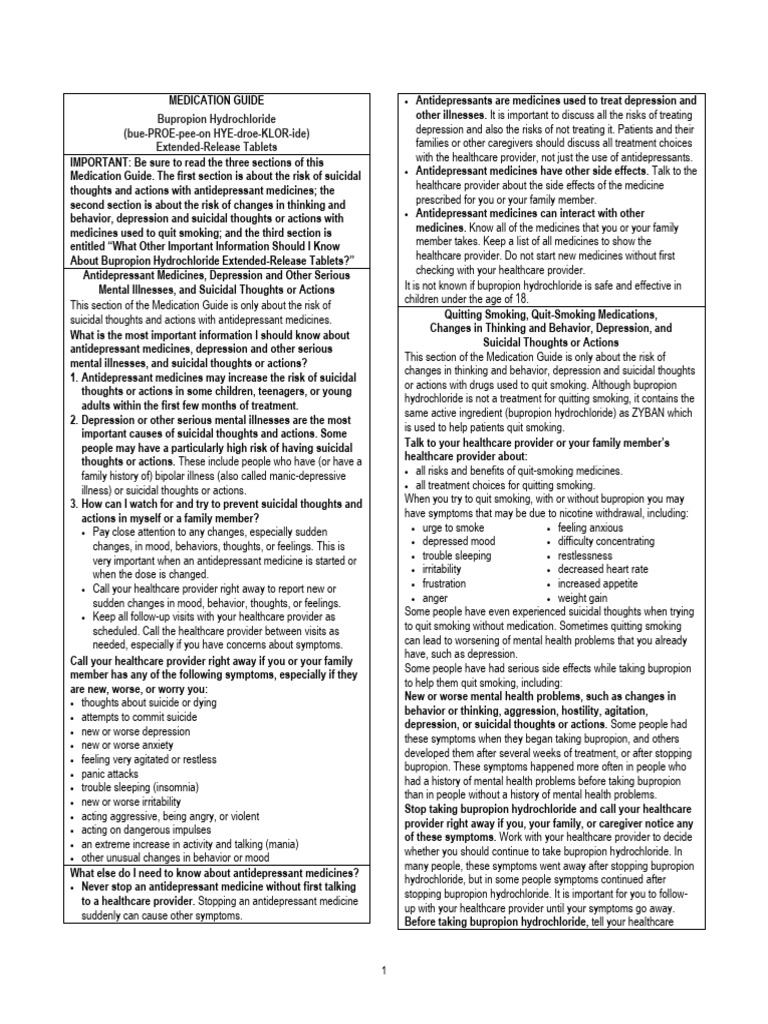 Bupropion - XL Medication Guide | PDF | Major Depressive Disorder ...