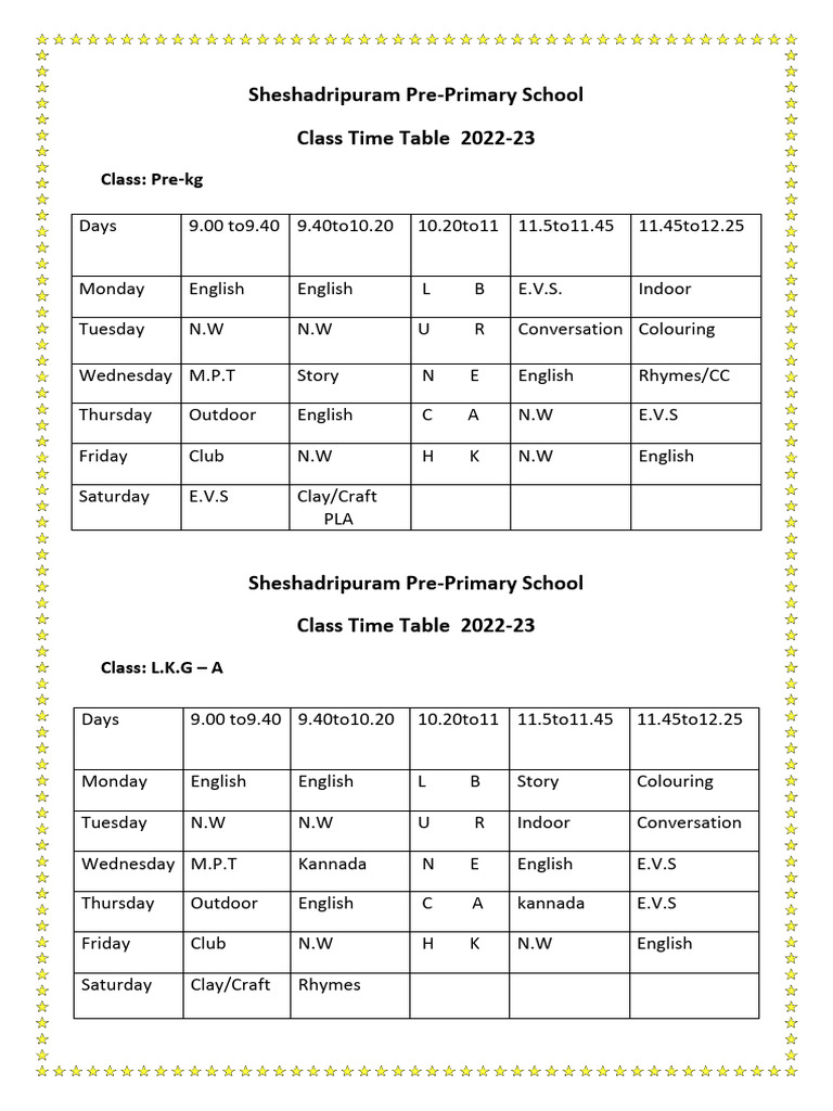 Class Time Table 2022 23 | PDF