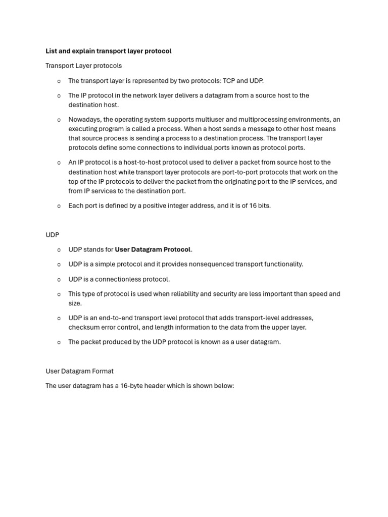 List and Explain Transport Layer Protocol | PDF | Transmission Control ...