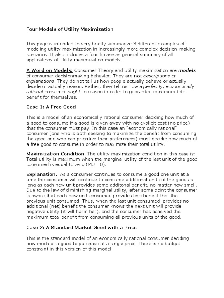 Models of Utility Maximization | PDF | Utility | Marginal Utility