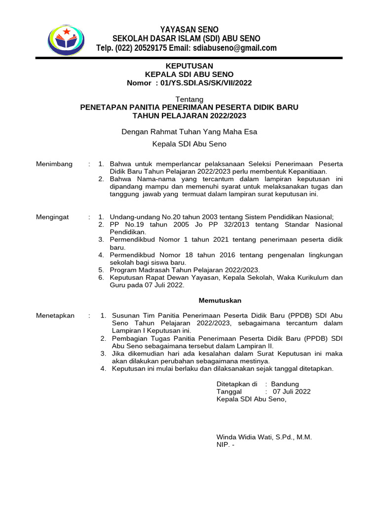 SK Panitia PPDB 2022-2023 | PDF