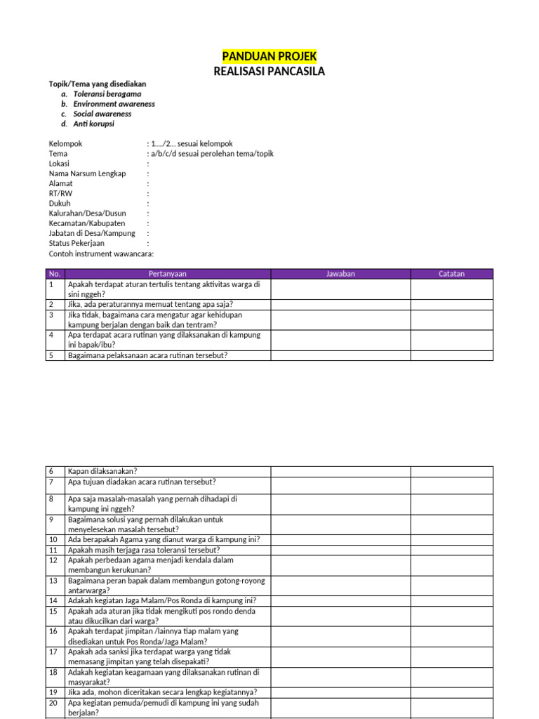 Panduan Projek Pancasila 2024 - Mercu | PDF