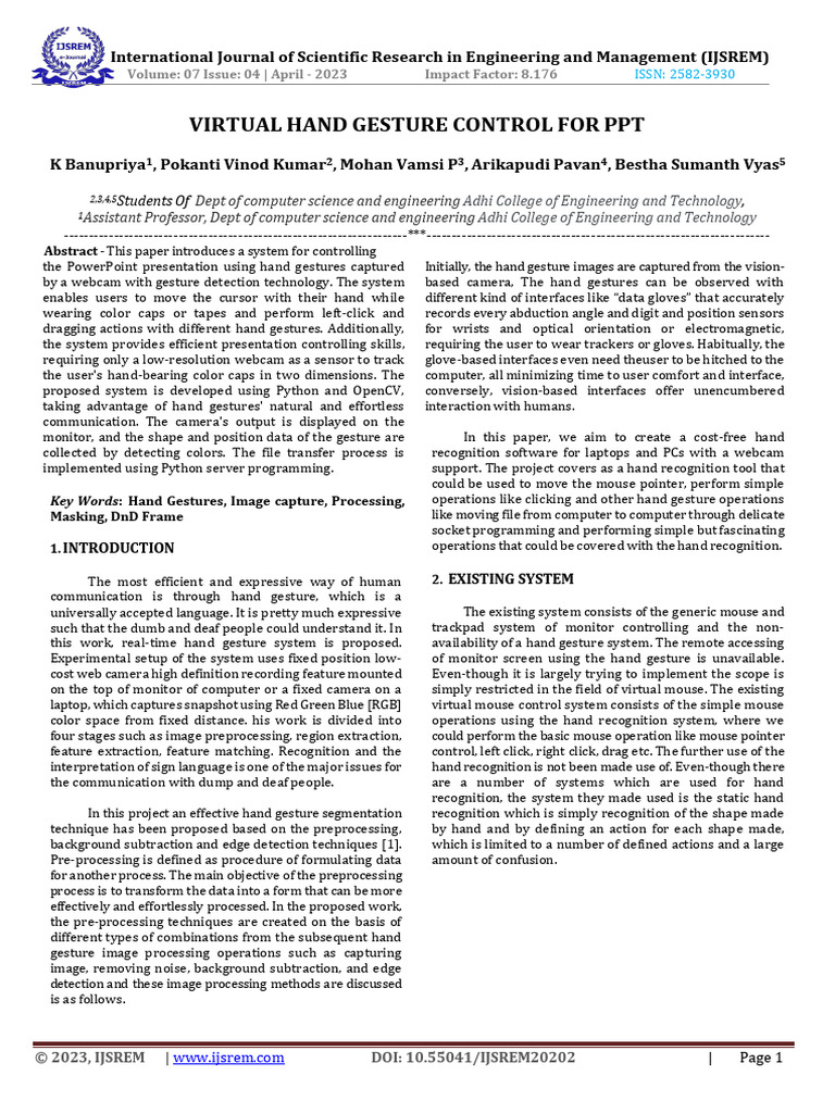 VIRTUAL HAND GESTURE CONTROL FOR PPT | PDF | Cursor (User Interface ...