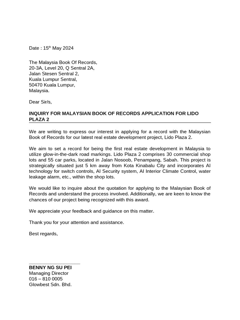 Lido Plaza 2 Record Application Inquiry | PDF