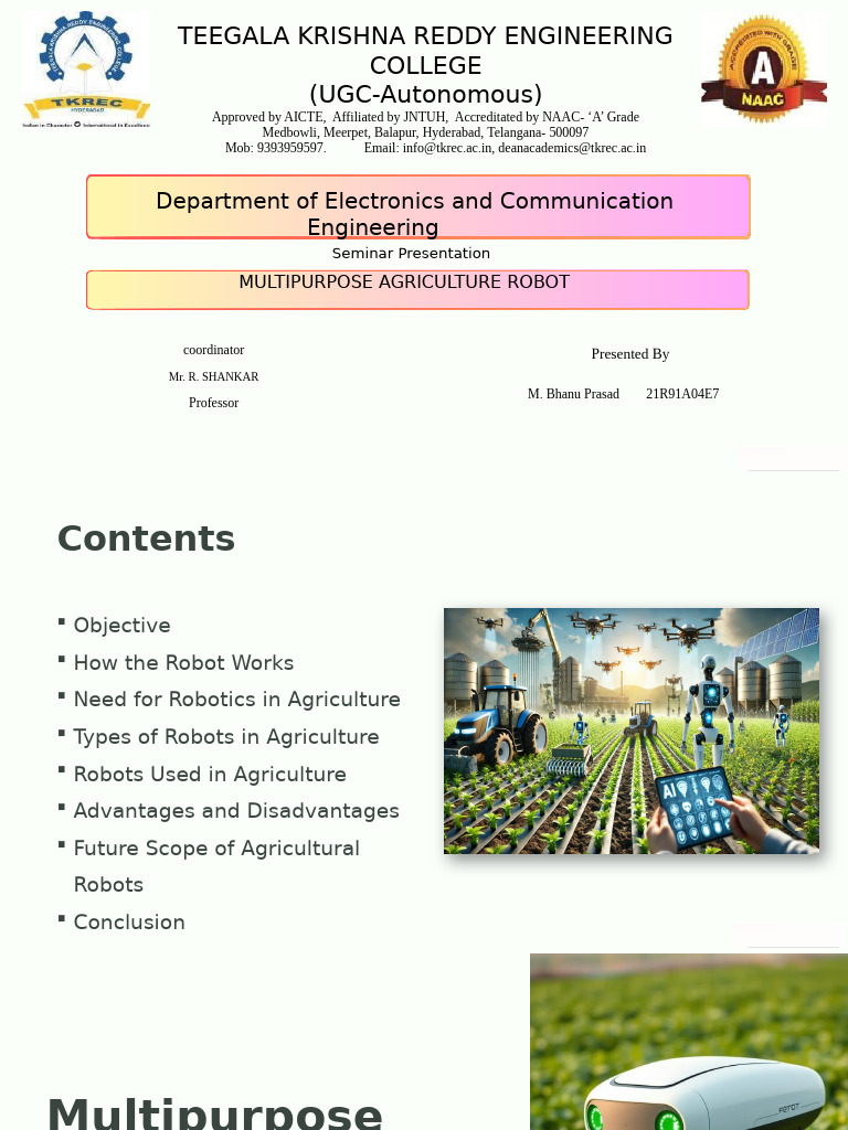 Multipurpose Agriculture Robot[1][1] | PDF | Agriculture | Robot