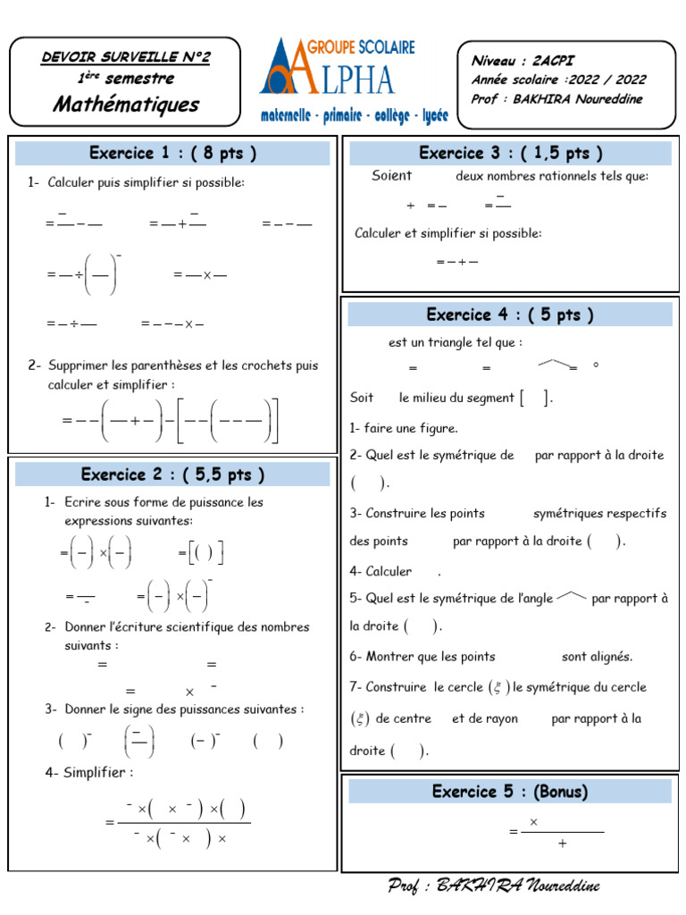 Devoir N2 Maths 2AC - Semestre 1 - Modele - 17 | PDF | Géométrie | Géométrie euclidienne